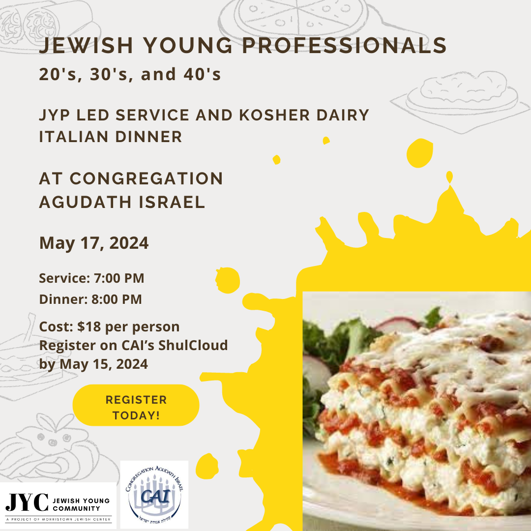 Italian Shabbat with Congregation Agudath Israel May 17 7:00pm